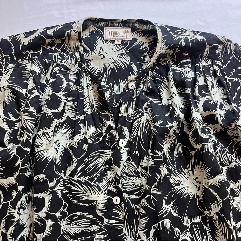 Mille | Tops | Mille Resort Black Tan Tropical Hawaiian Floral Cotton ...